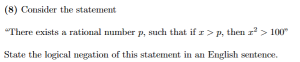 Solved (8) Consider the statement "There exists a rational | Chegg.com
