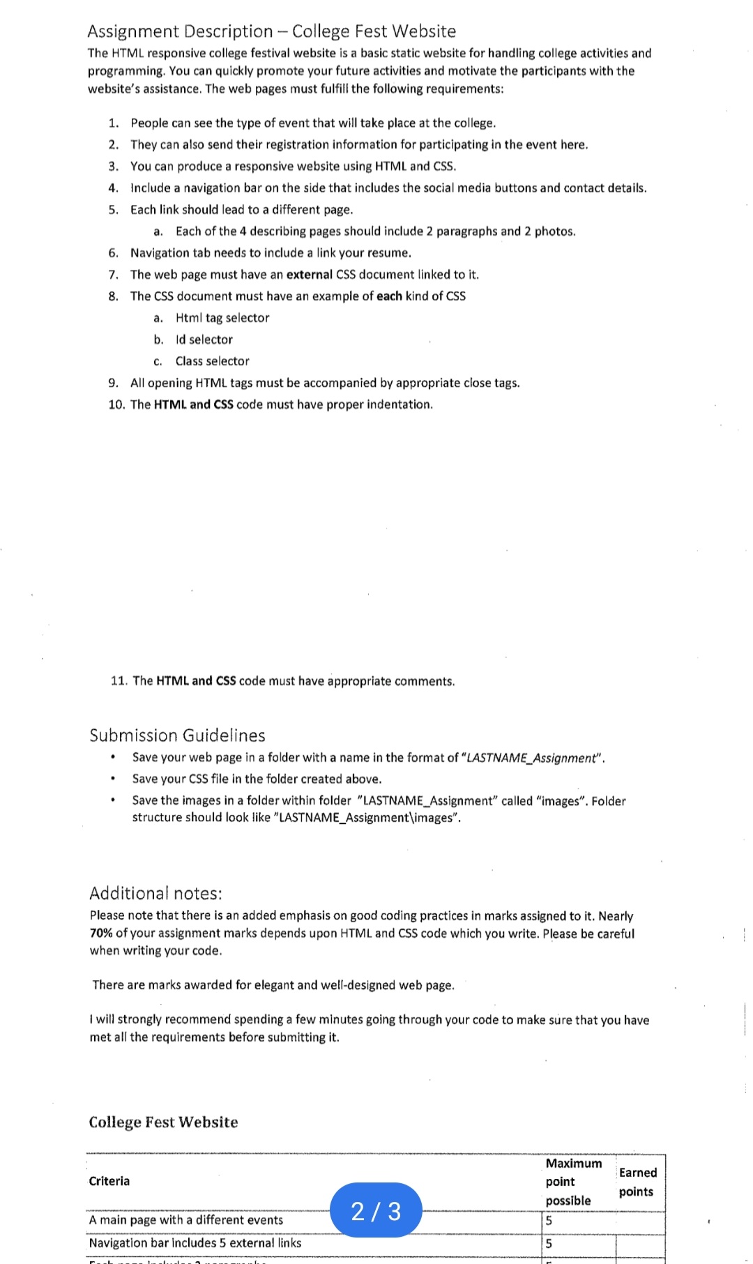 Solved College Fest WebsiteAssignment Description - College | Chegg.com