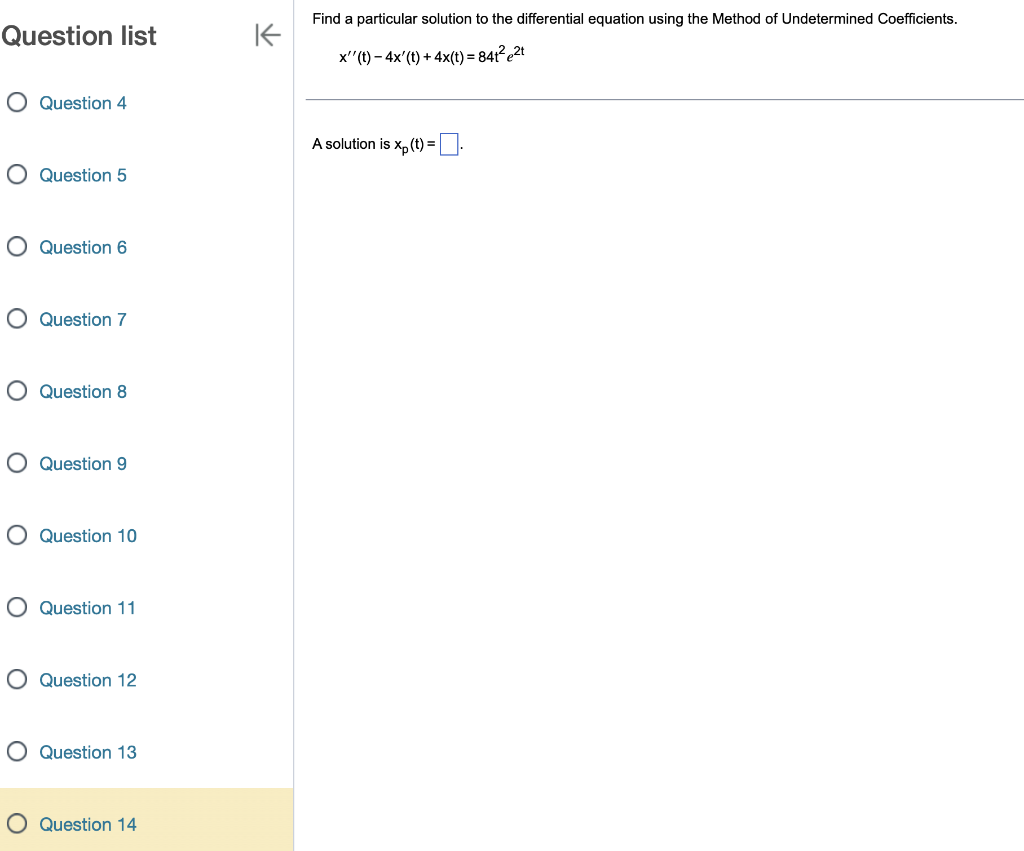Solved lestion list K Find a particular solution to the | Chegg.com