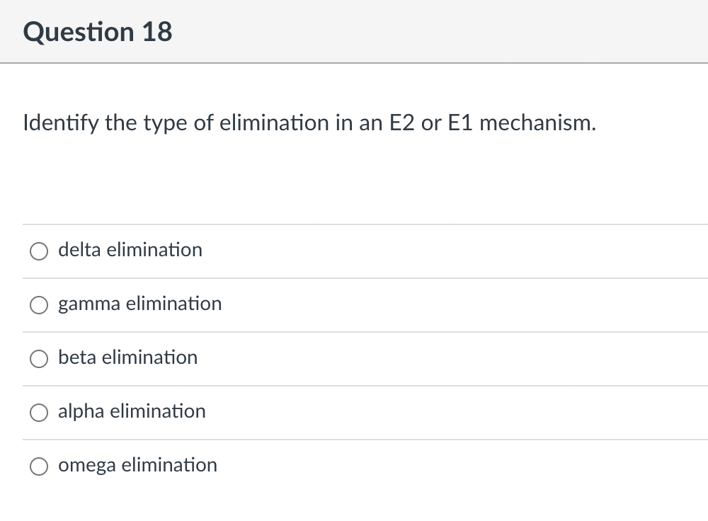 Solved Question 18 Identify the type of elimination in an E2 | Chegg.com