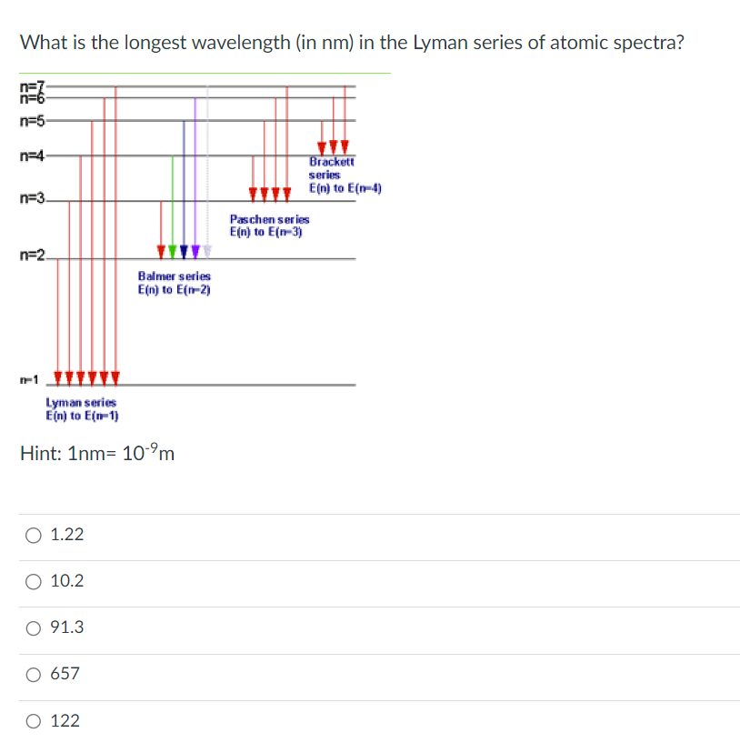Solved What is the longest wavelength (in nm ) in the Lyman | Chegg.com