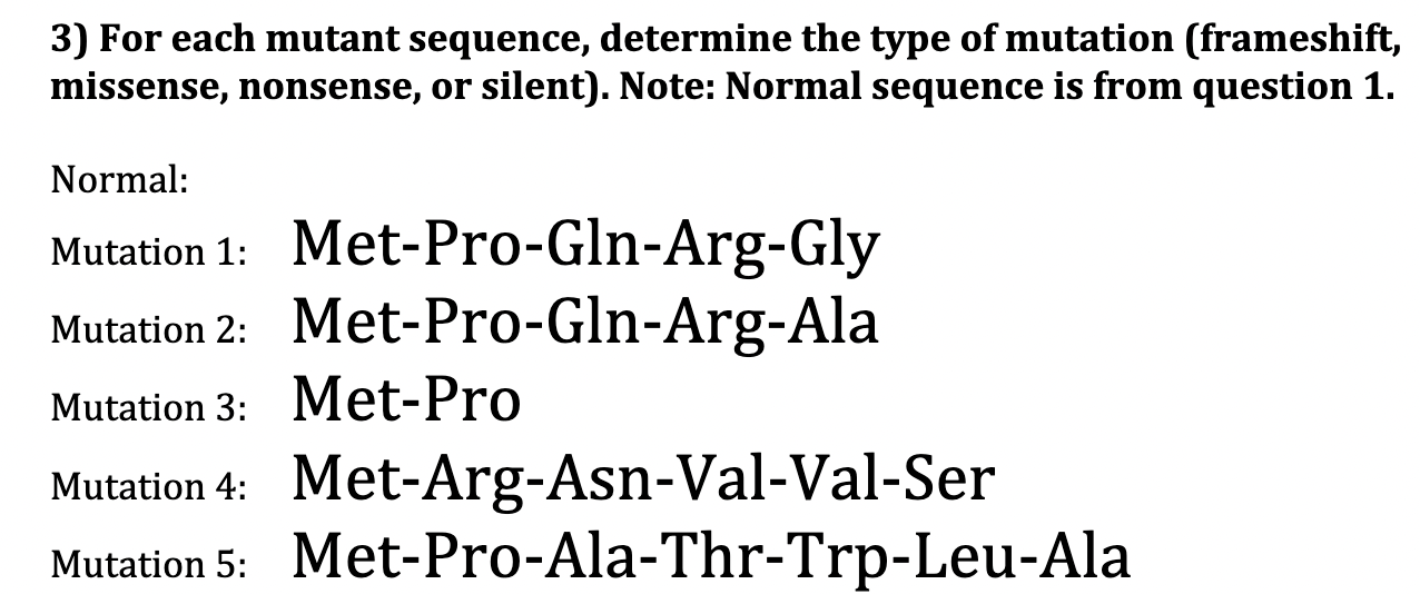 [Solved]: For each mutant sequence, determine the type of m