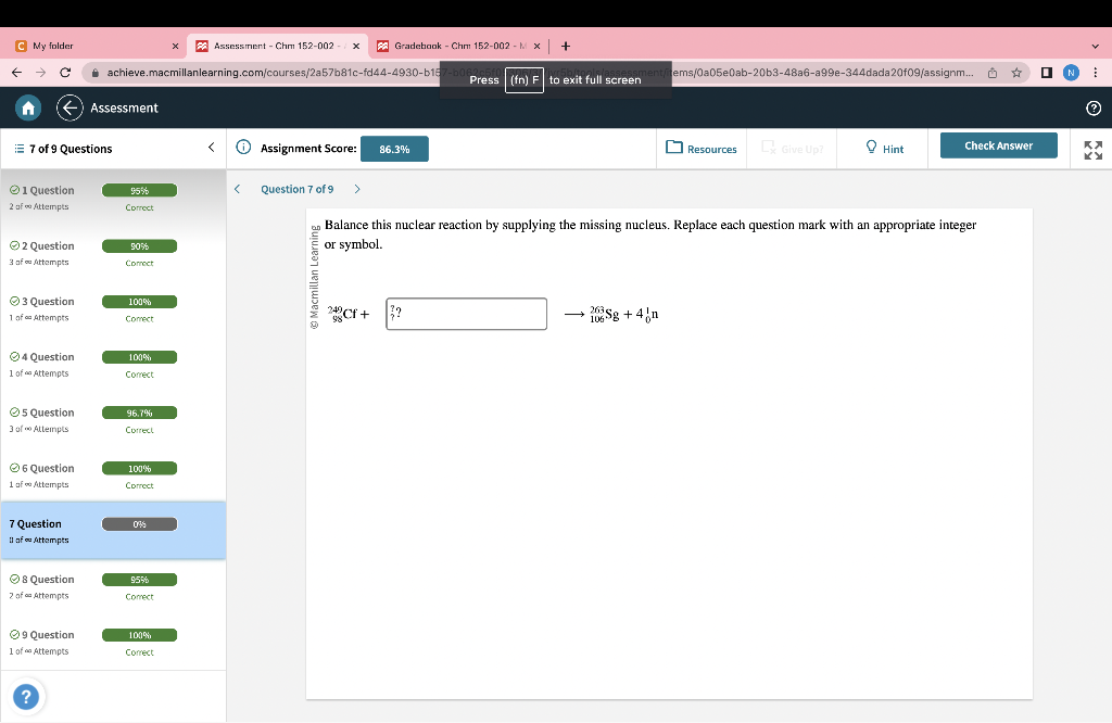 Balance this nuclear reaction by supplying the | Chegg.com