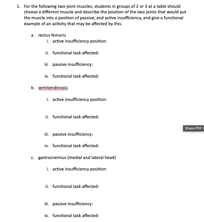 Solved For the following two-joint muscles, students in | Chegg.com