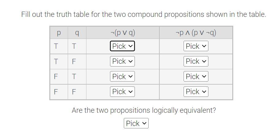 Solved Fill out the truth table for the two compound | Chegg.com