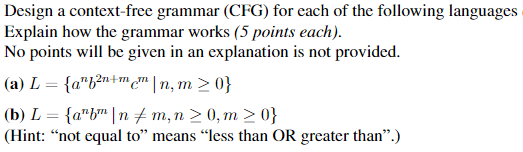 Solved Design a context-free grammar (CFG) for each of the | Chegg.com