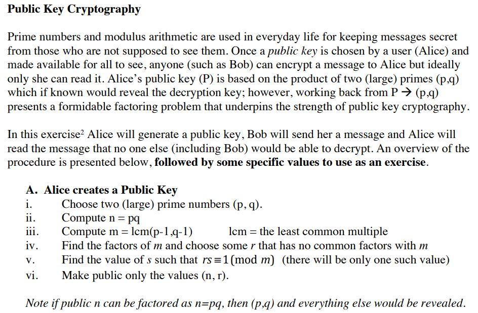 Solved Prime numbers and modulus arithmetic are used in | Chegg.com