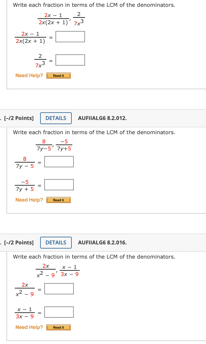Solved Write each fraction in terms of the LCM of the | Chegg.com