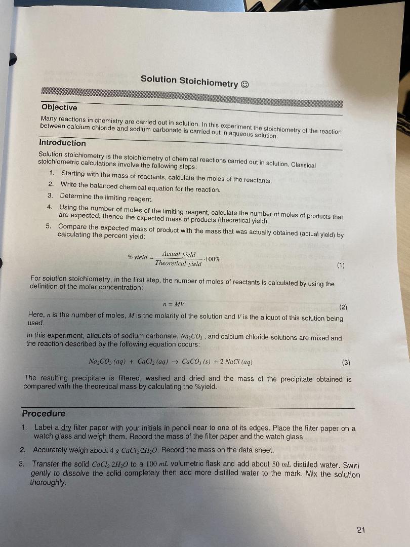 Solved Solution Stoichiometry Objective Many reactions in | Chegg.com