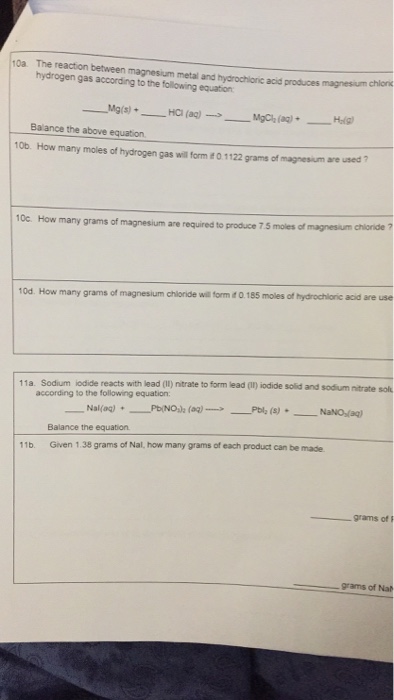 Solved The reaction between magnesium metal and hydrochloric | Chegg.com
