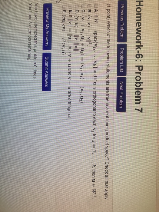 Solved Homework 6 Problem 7 Previous Problem Problem List