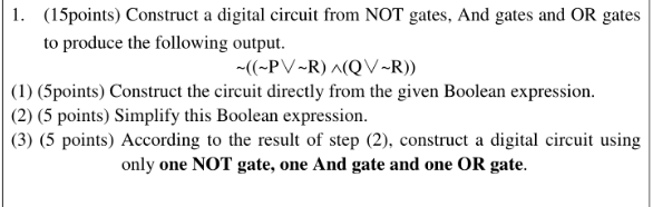 Solved 1. (15points) Construct a digital circuit from NOT | Chegg.com