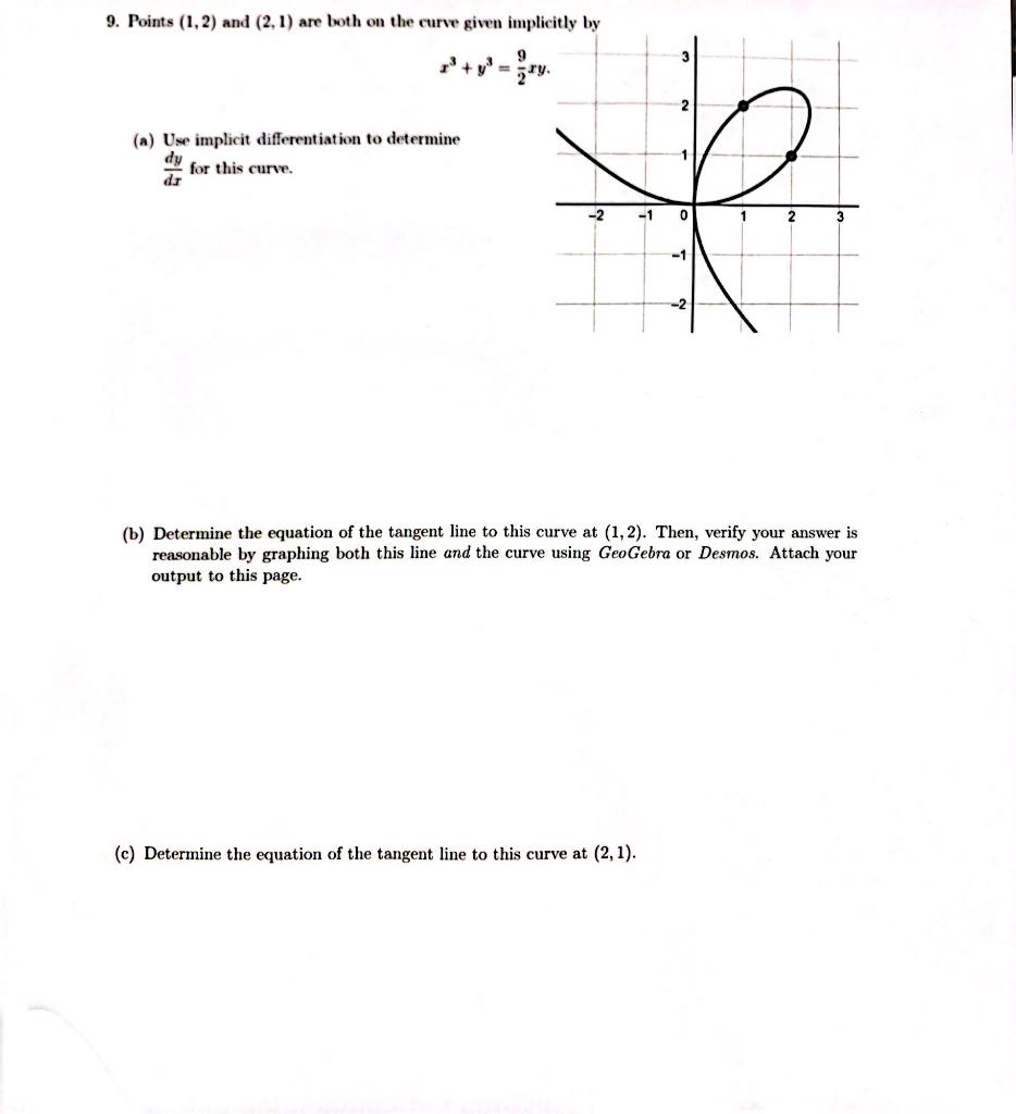Solved 9. Points (1,2) and (2,1) are both on the curve given | Chegg.com