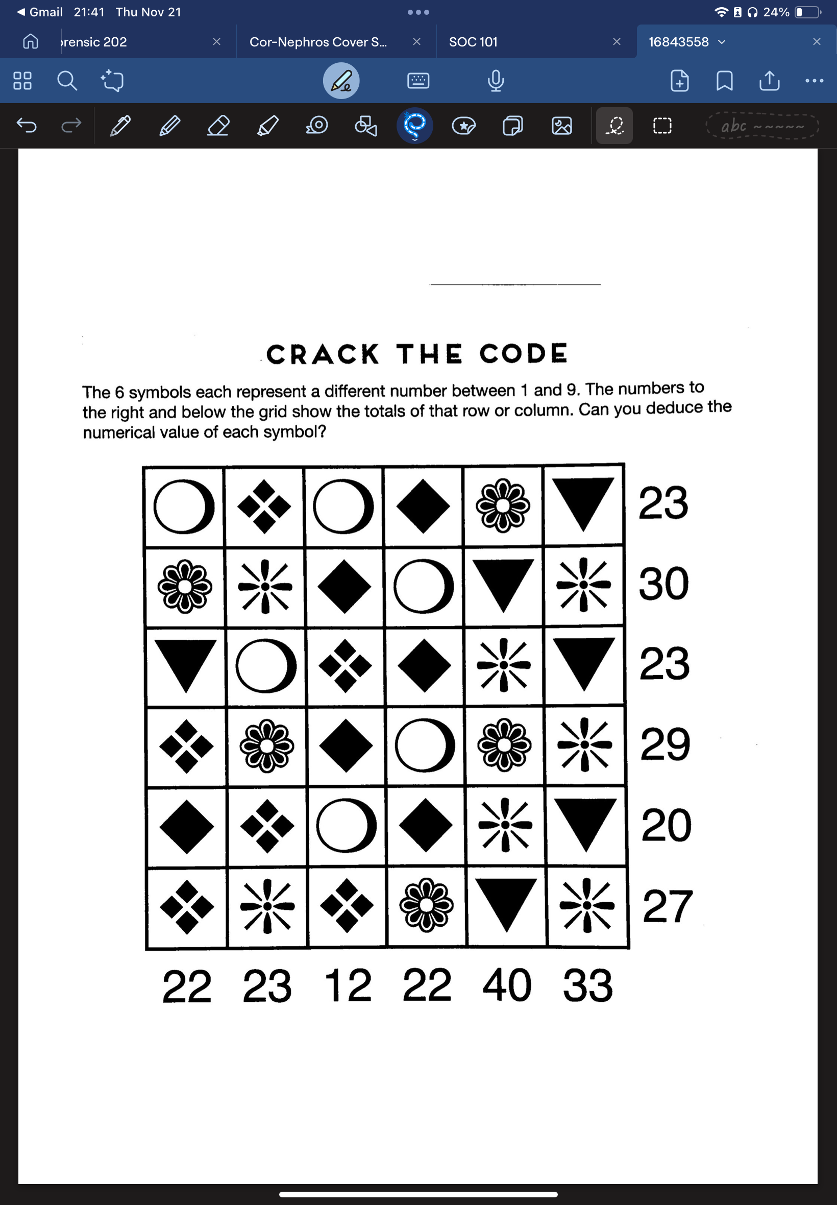 Solved CRACK THE CODEThe 6 ﻿symbols each represent a | Chegg.com