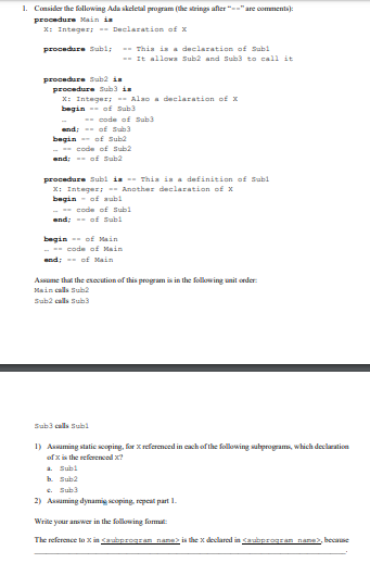 l. Consider山e following Ada skeletal prugam (the业ing" | Chegg.com