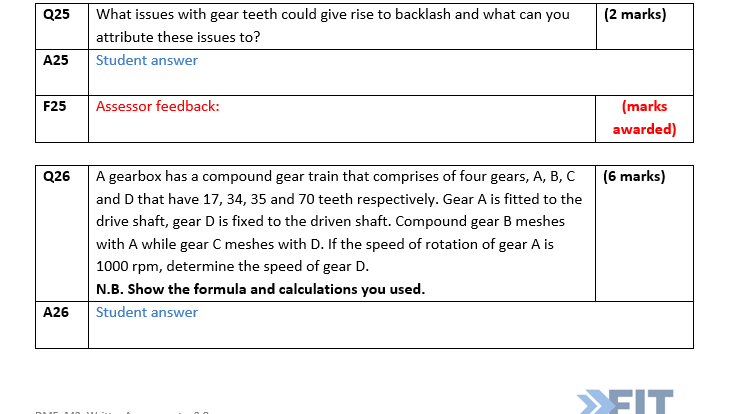 Solved Q25 (2 marks) What issues with gear teeth could give | Chegg.com