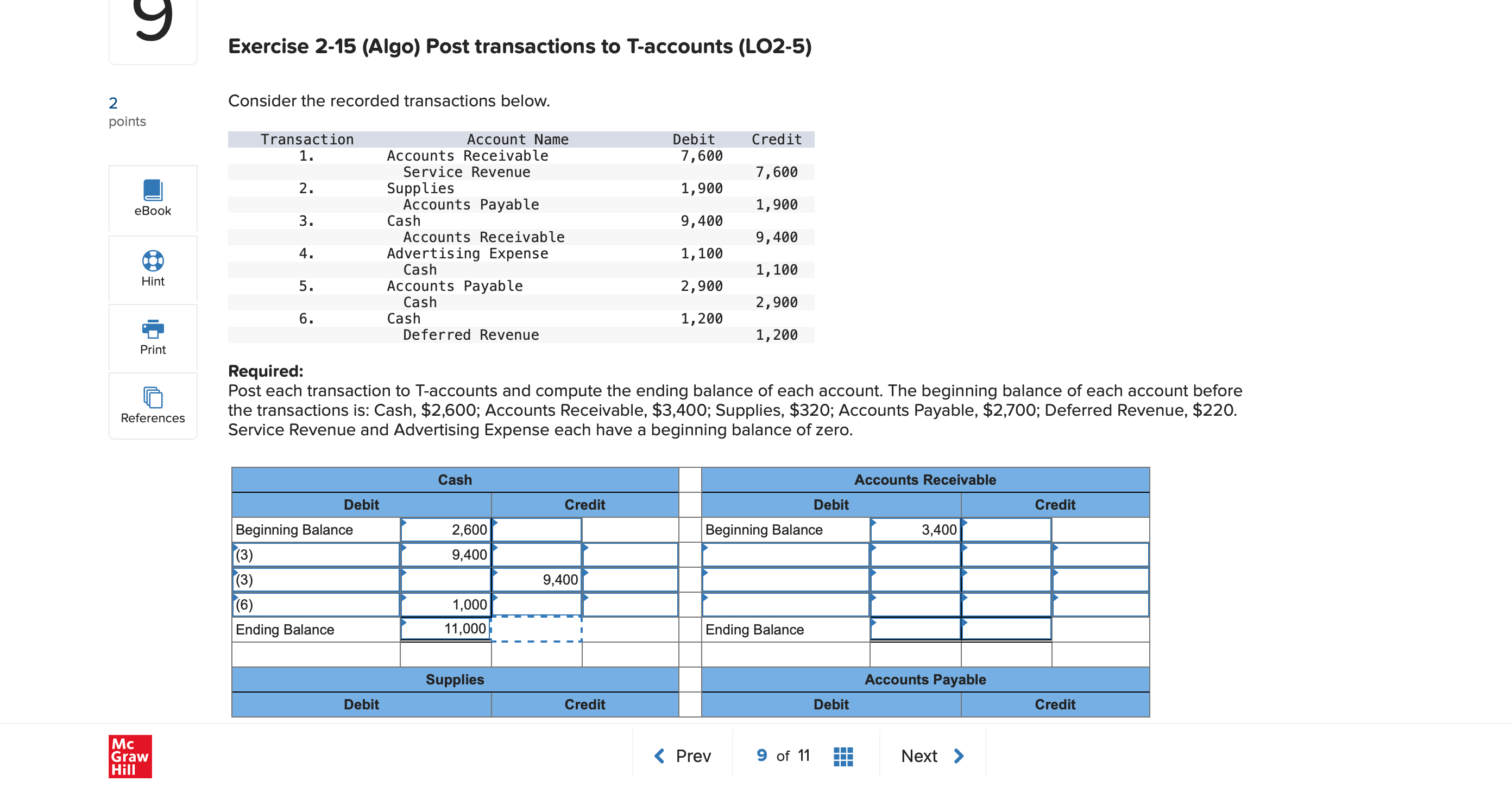 Solved Exercise 2-15 (Algo) Post transactions to T-accounts | Chegg.com