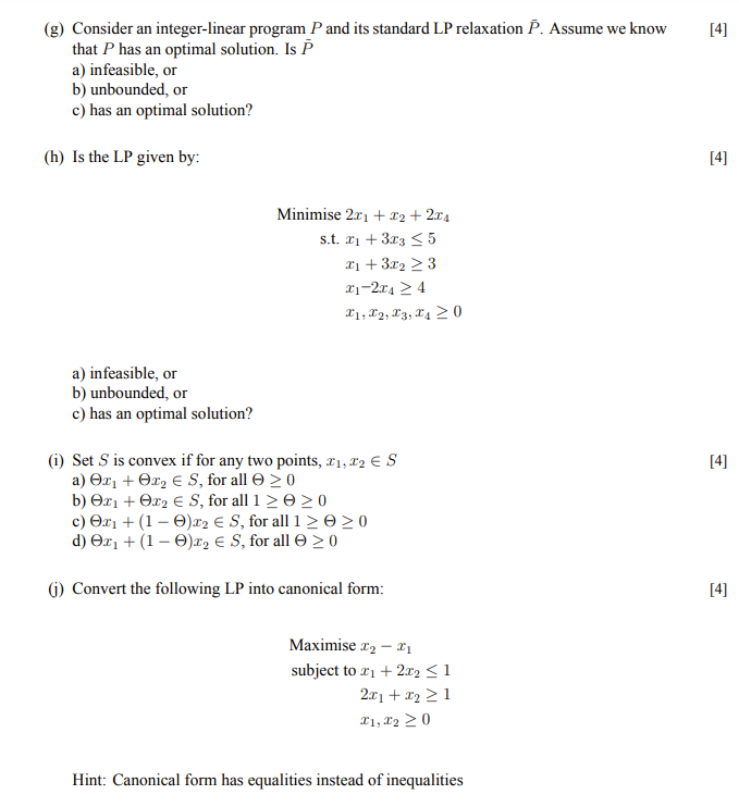 Solved (g) Consider an integer-linear program P and its | Chegg.com
