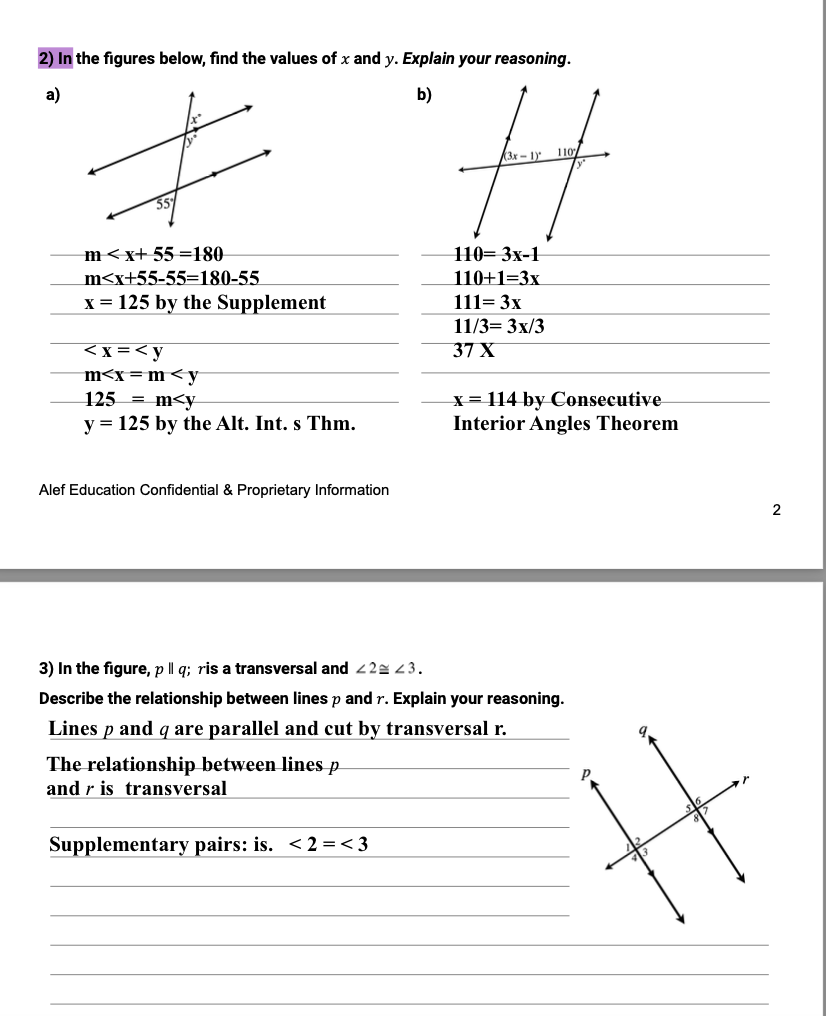 Solved Angles and Parallel Lines 1) In the figure below, m_2 | Chegg.com