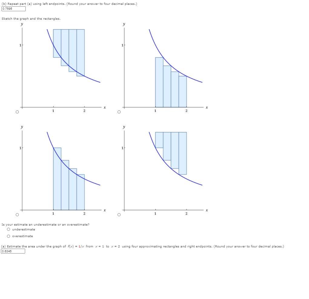 Solved (b) Repeat part (a) using left endpoints. (Round your | Chegg.com