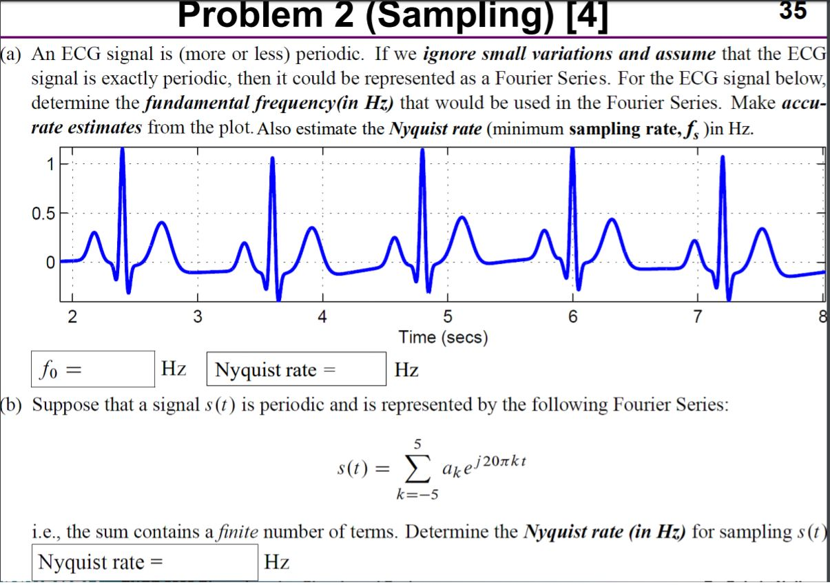 Solved Problem 2 (Sampling) [4] 35 (a) An ECG signal is | Chegg.com