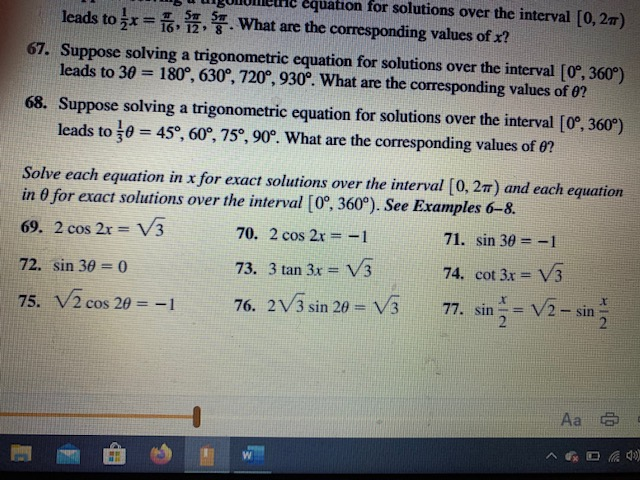 Solved Solve each equation (x in radians and 0 in degrees) | Chegg.com