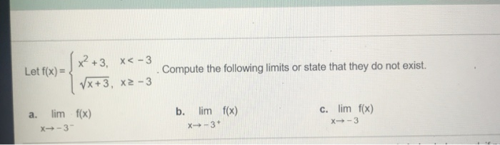 Solved Let f(x) . Compute the following limits or state that | Chegg.com Solved Let f(x) . Compute the following limits or state that | Chegg.com