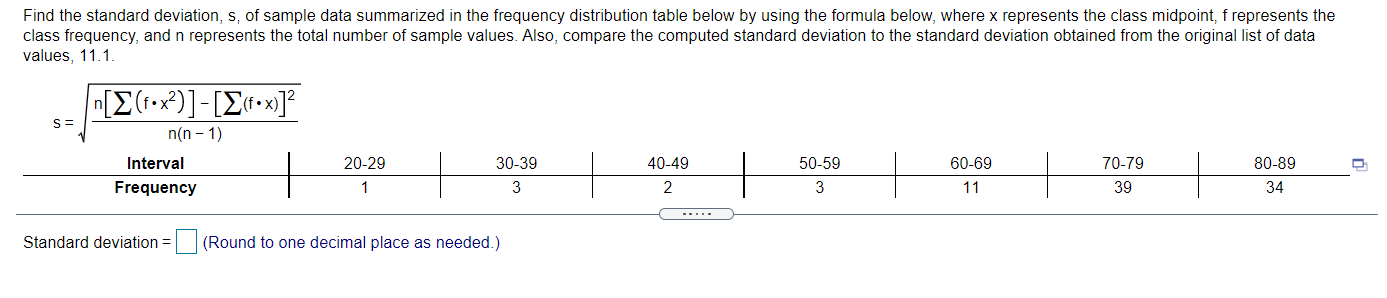 Solved Find the standard deviation, s, of sample data | Chegg.com