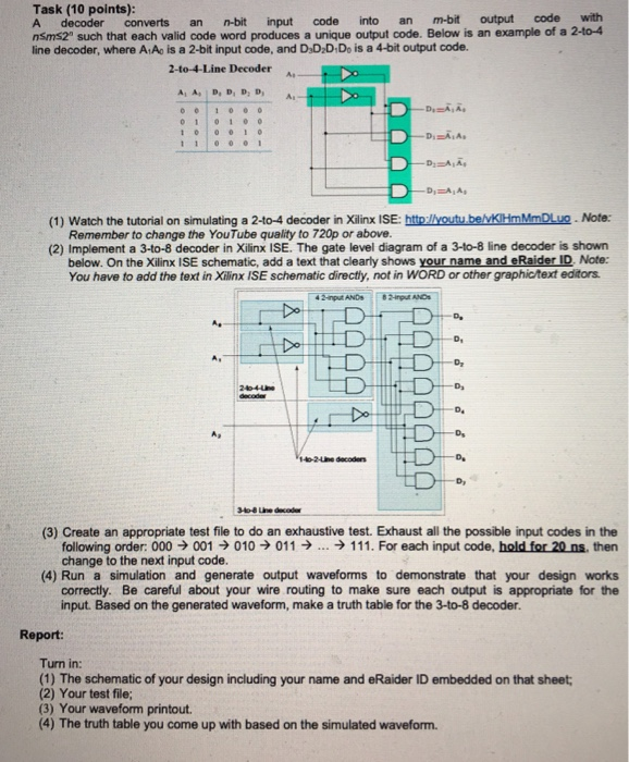 Task (10 points): A decoder converts an n-bit input | Chegg.com