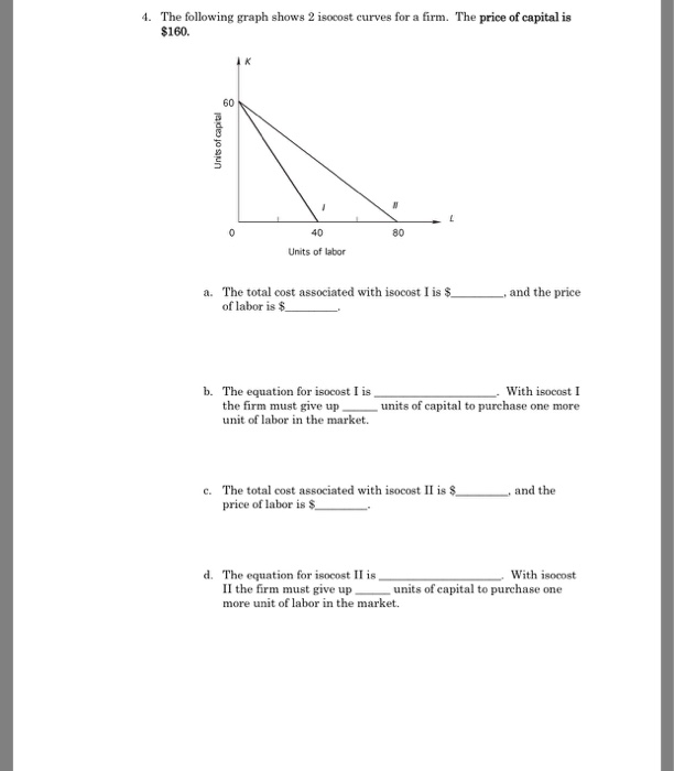 Solved 4 The Following Graph Shows 2 Isocost Curves For A