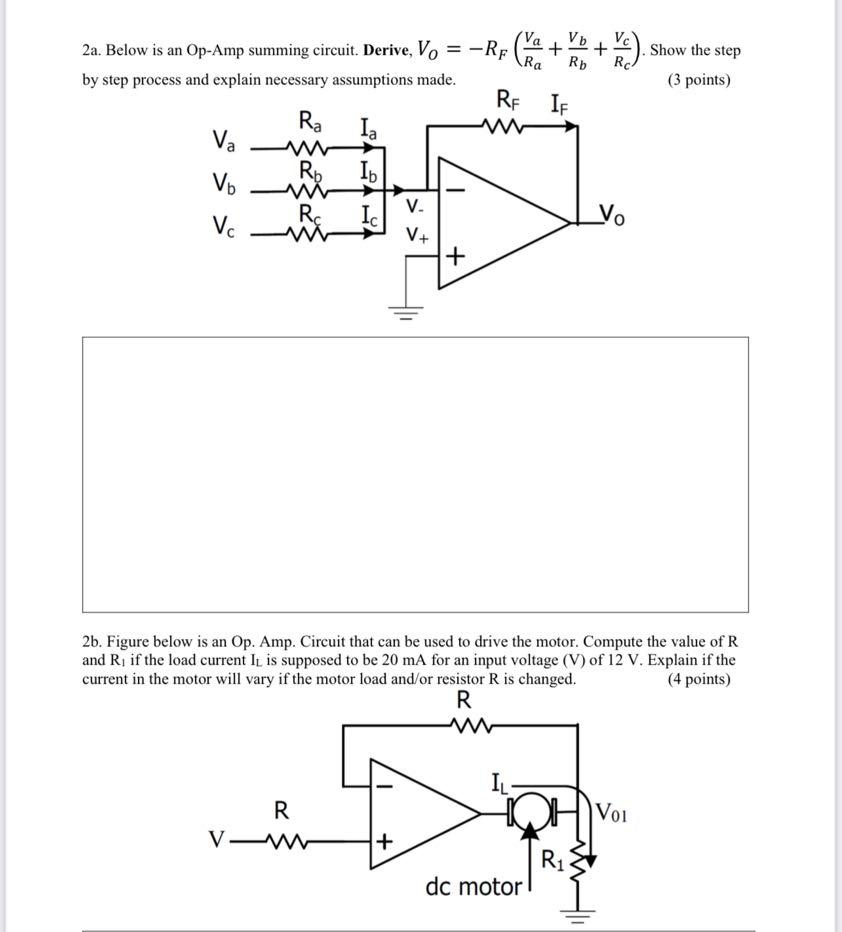 Solved 2a. Below is an Op-Amp summing circuit. Derive, | Chegg.com