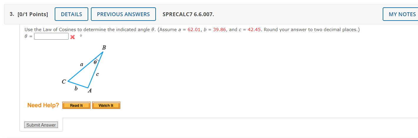 Solved Precalculus Law of Cosines | Chegg.com