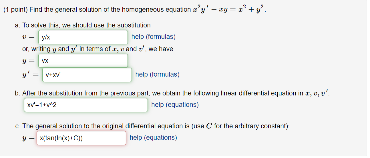 Solved 1 point) Find the general solution of the homogeneous | Chegg.com