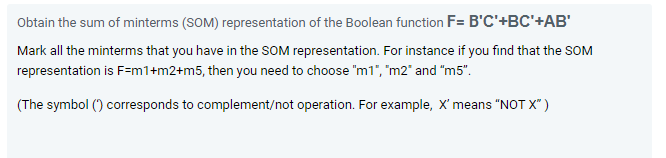 Solved Obtain the sum of minterms (SOM) representation of | Chegg.com