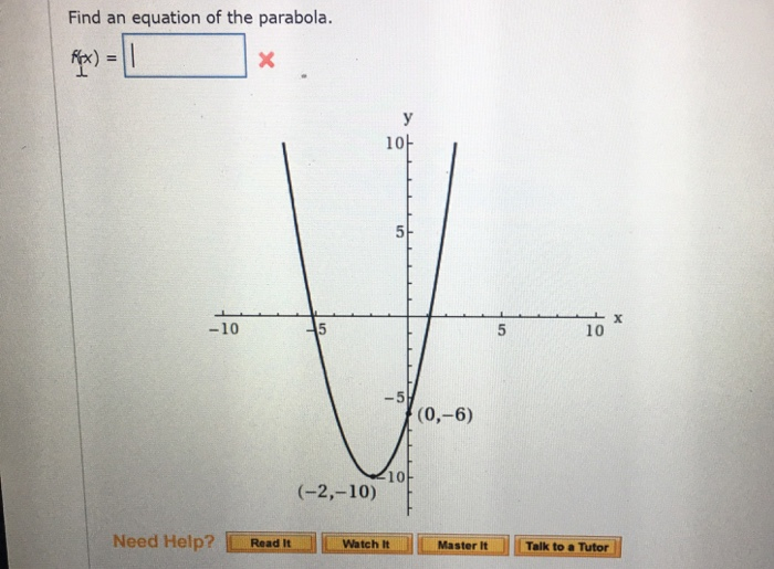 Solved Find an equation of the parabola. 10 -10 10 10 Need | Chegg.com
