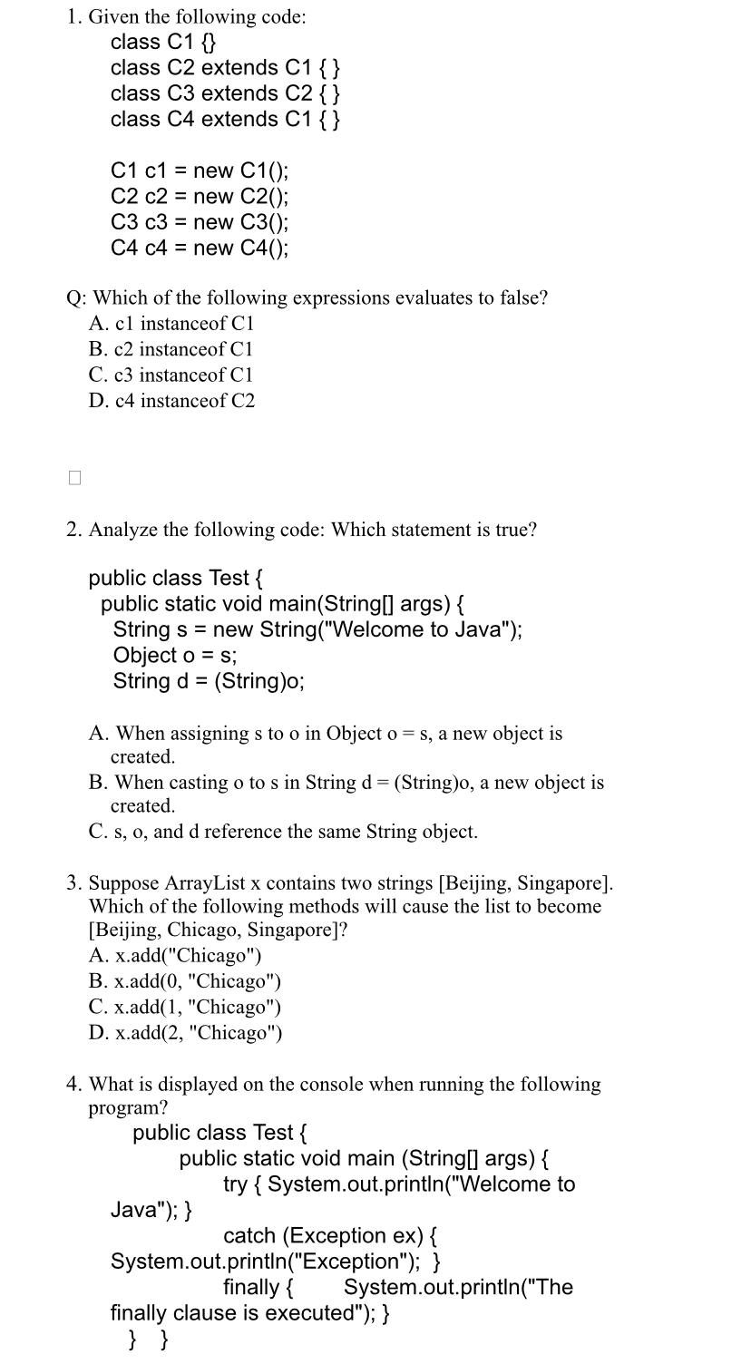 Solved 1. Given the following code: class C1\{\} class C2 | Chegg.com