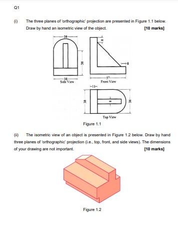 Solved 01 (1) The three planes of orthographic projection | Chegg.com