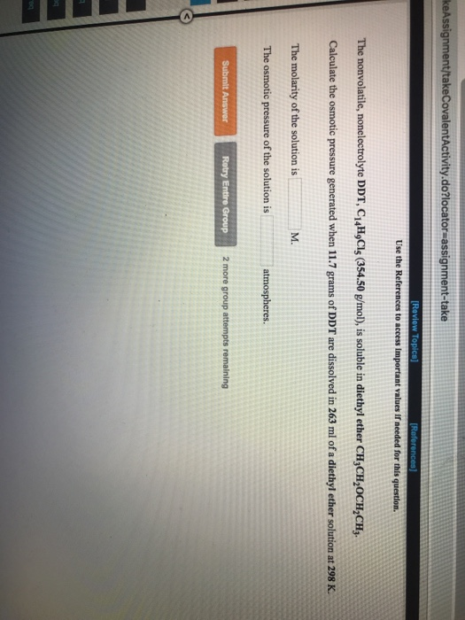 Solved The nonvolatile, nonelectrolyte DDT, C14HgCls (354.50 | Chegg.com