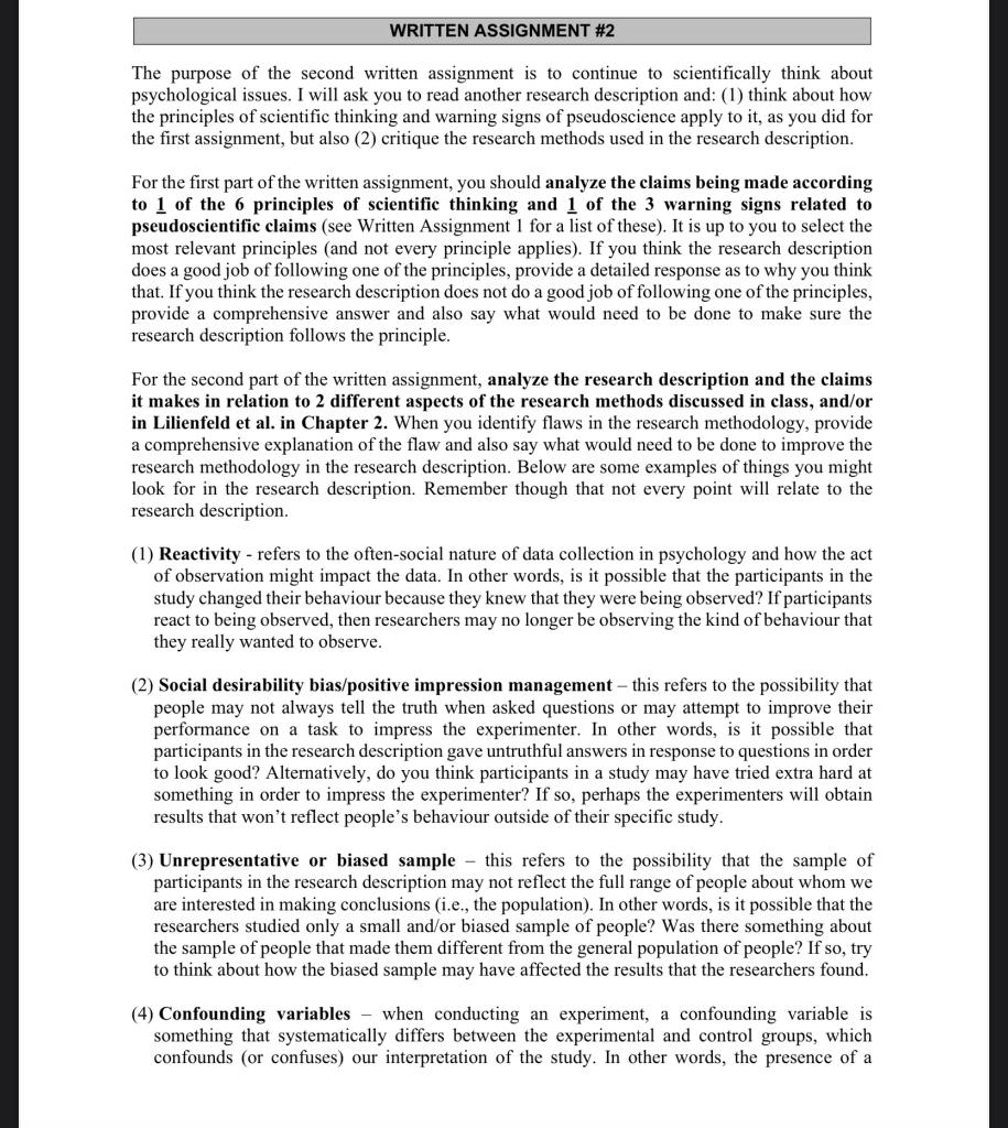 Solved WRITTEN ASSIGNMENT \#2 The purpose of the second | Chegg.com