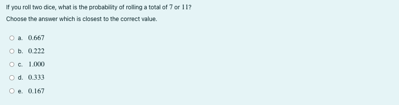 Solved If you roll two dice, what is the probability of | Chegg.com