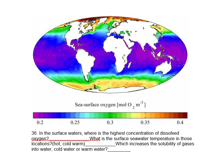 Solved 36. In the surface waters, where is the highest | Chegg.com