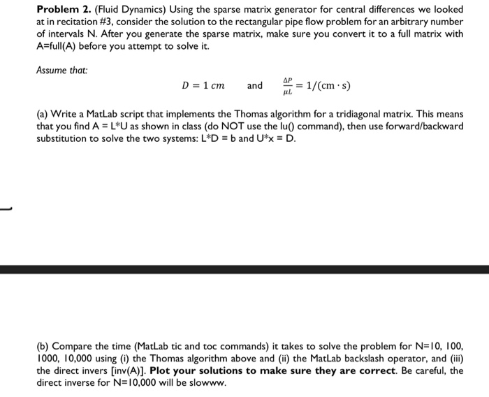 Problem 2. (Fluid Dynamics) Using the sparse matrix | Chegg.com