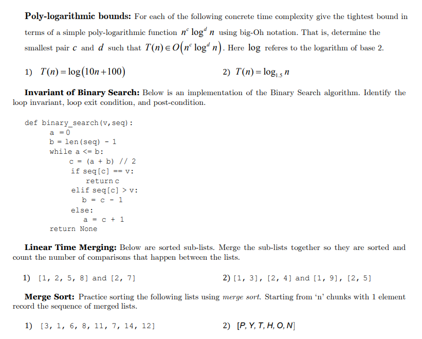 Solved Poly-logarithmic bounds: For each of the following | Chegg.com