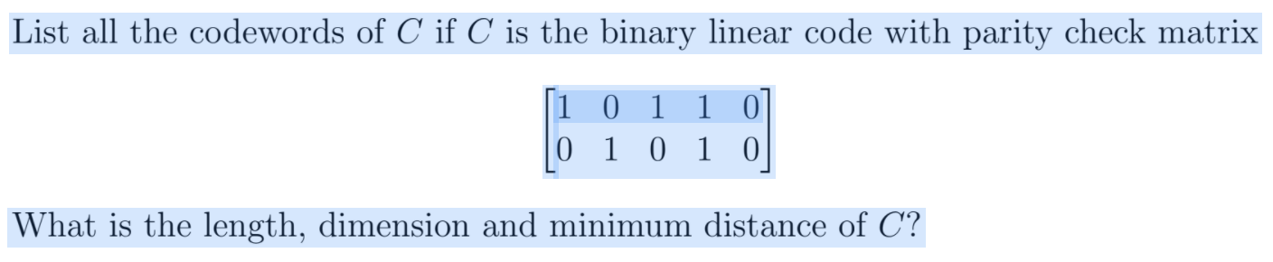 Solved List All The Codewords Of C If C Is The Binary Linear