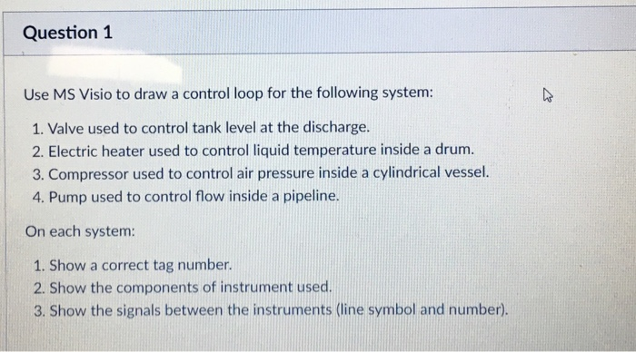 Question 1 Use MS Visio to draw a control loop for | Chegg.com