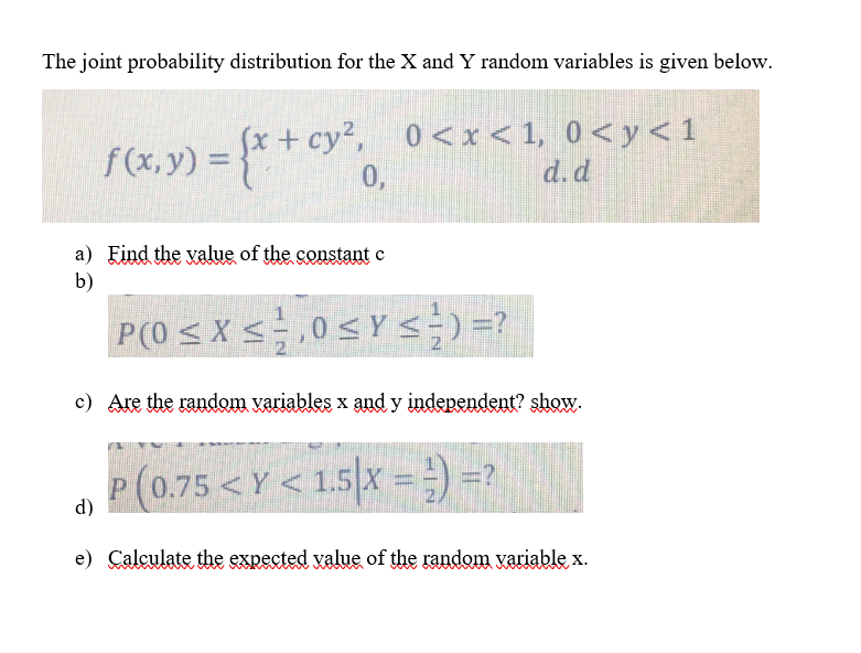 Solved The joint probability distribution for the X and Y | Chegg.com