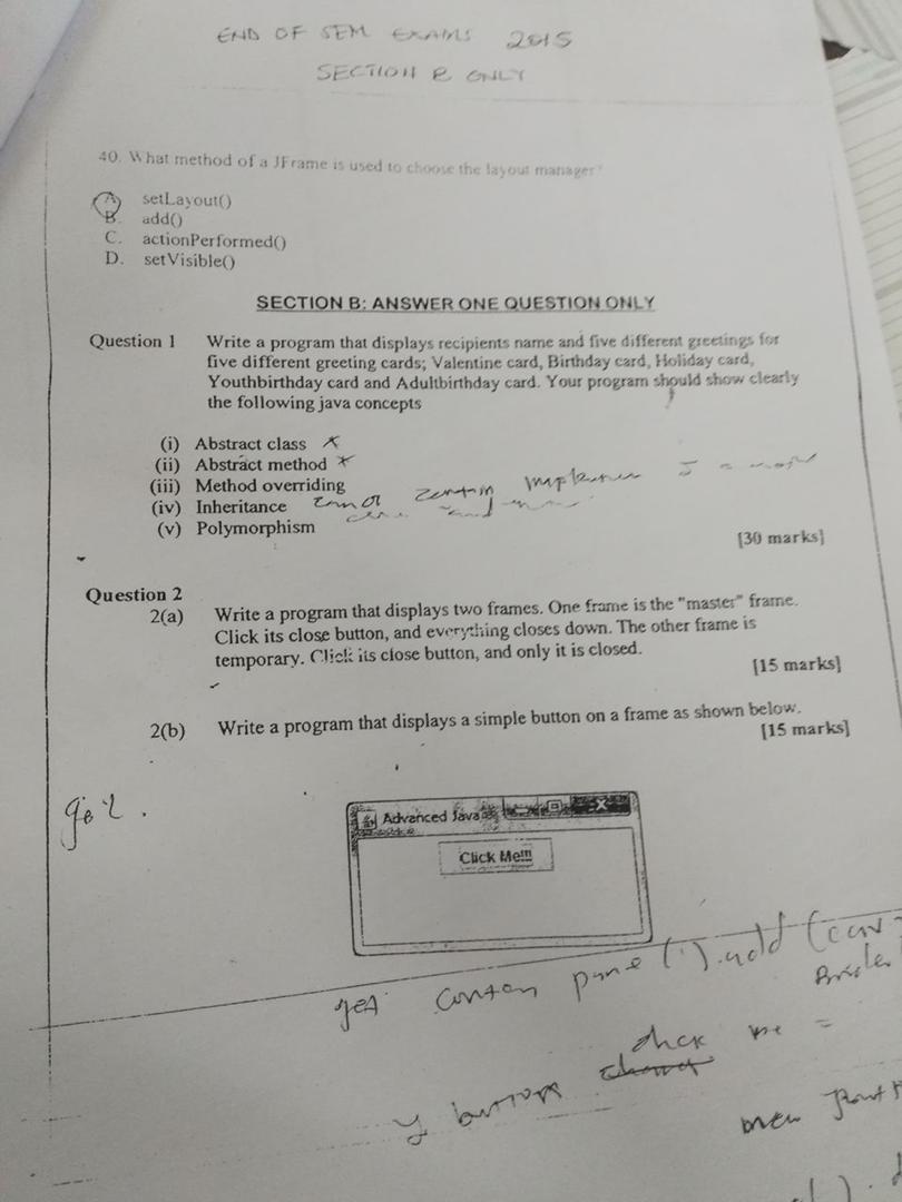 Solved END OF SEM 2015 SECTIOne ONLY 40. What method of a | Chegg.com