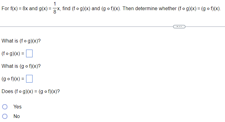 Solved 1 For f(x) = 8x and g(x)= x, find (fog)(x) and | Chegg.com