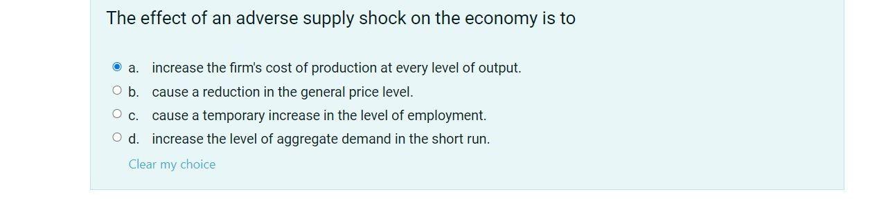 Solved The effect of an adverse supply shock on the economy | Chegg.com