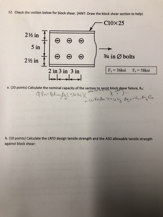 Solved 12. Check the section below for block shear. (HINT: | Chegg.com